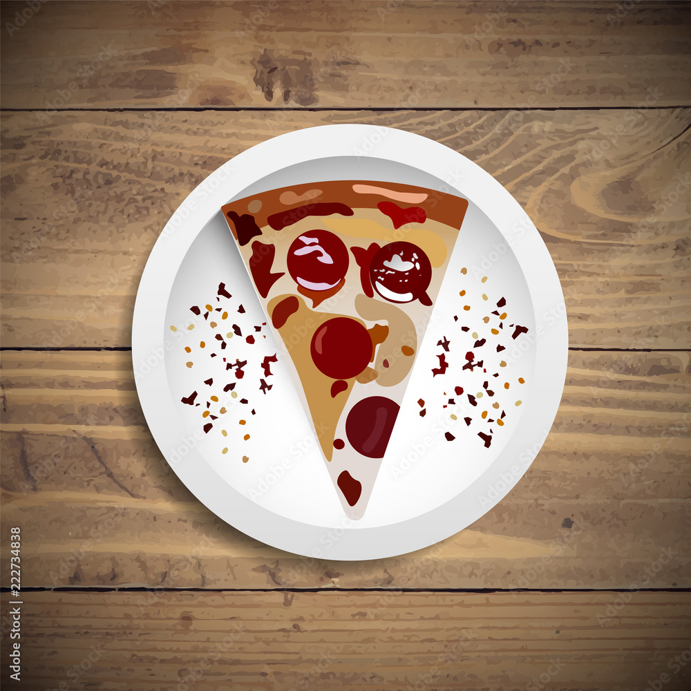 Pizza slice in plate Stock Vector | Adobe Stock