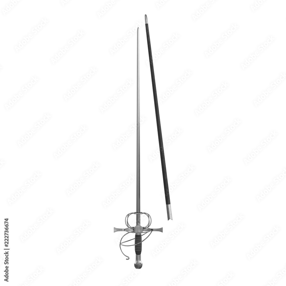 Medieval Rapier Sword on white. Top view. 3D illustration Stock ...