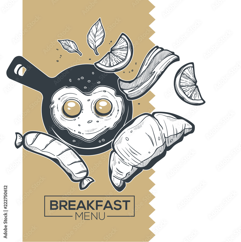 Breakfast Menu, Vector Sketch Illustration For Yuor Morning Menu Cover ...