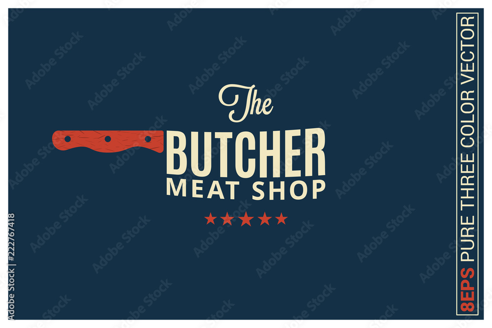 butcher meat shop logo on blue background Stock Vector | Adobe Stock