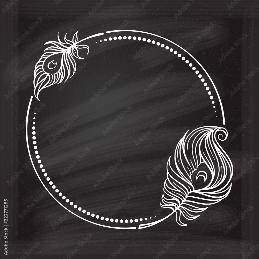 Vector round dotted frame frame with peacock feathers decoration on a ...