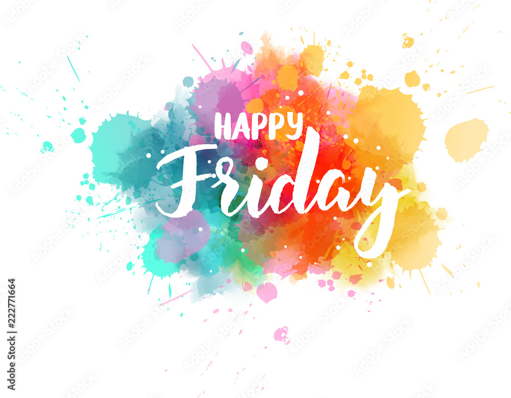 Happy Friday calligraphy lettering on watercolor splash Stock Vector ...