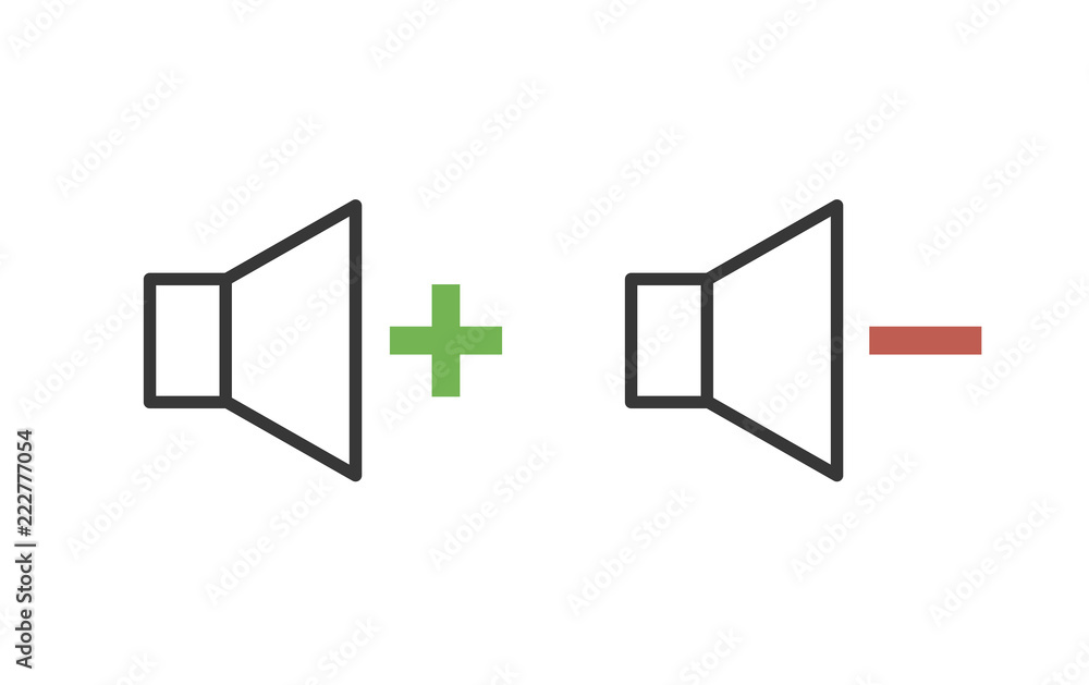 Sound control interface icons with plus and minus sign for volume ...
