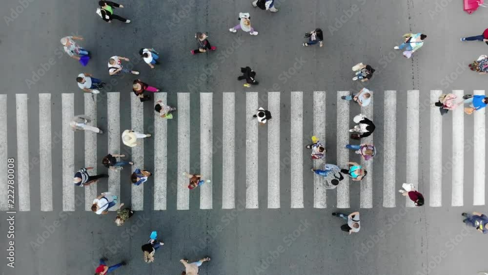 Aerial. Pedestrian crosswalk. View above. Stock Video | Adobe Stock