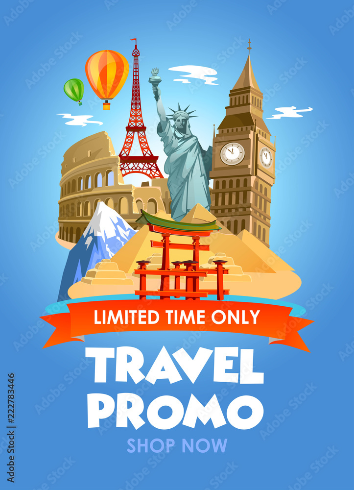 Travel agency promo banner with discounts for tours. Vector ...
