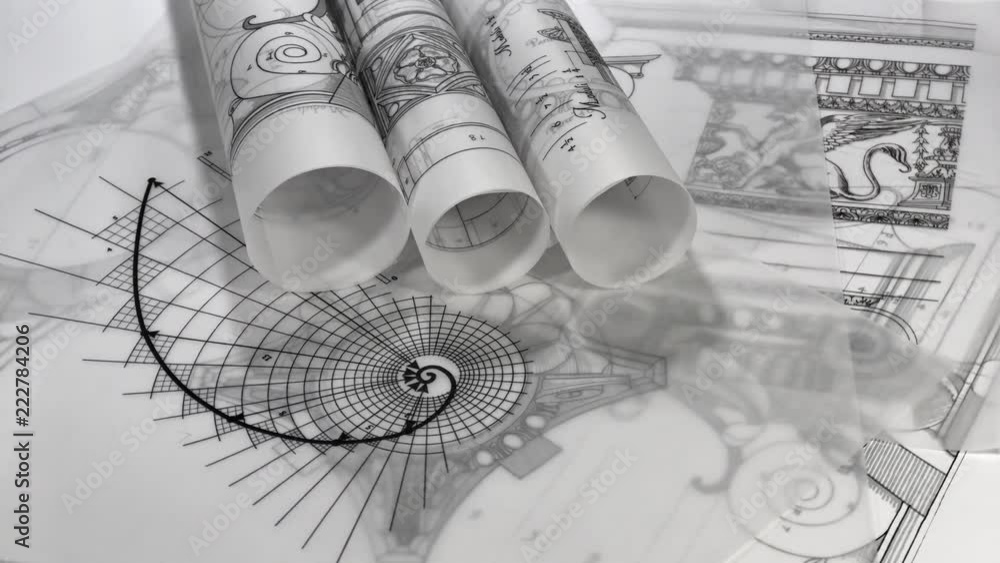 Blueprints - drawing of the golden section and drawings of antique ...