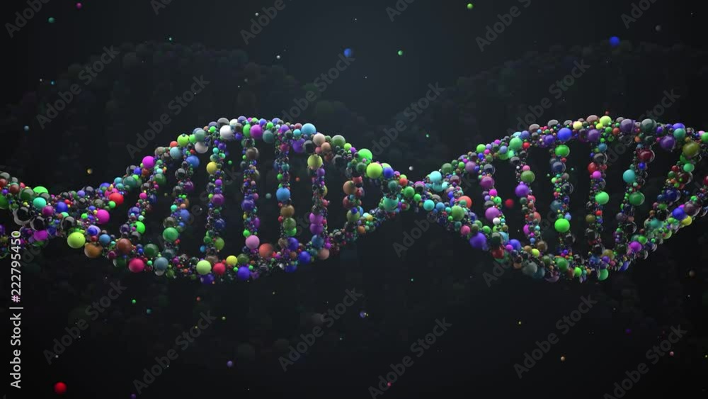 3d render abstract DNA strand made of spheres. Complex gene concept ...