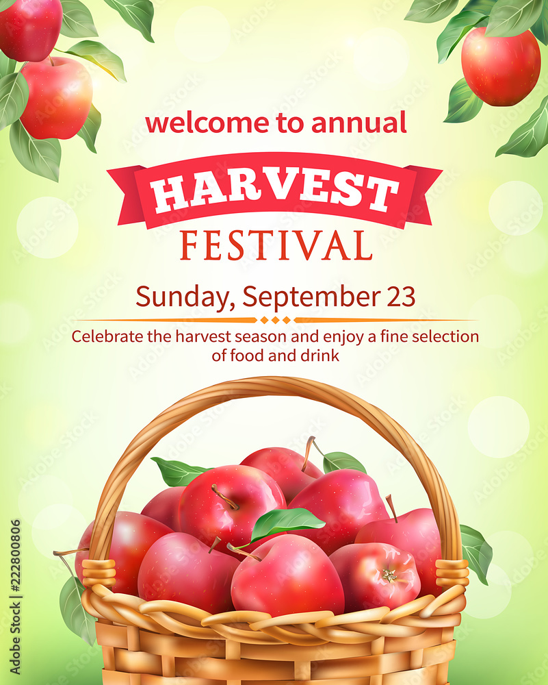 Harvest festival poster design with apples. Invitation for crop fest ...