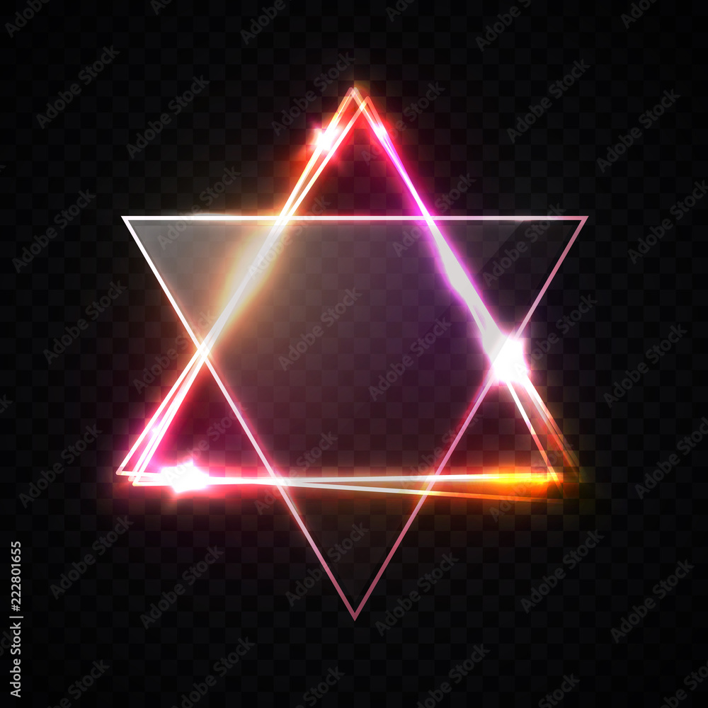 Jewish David star design on transparent background. Red neon glowing ...