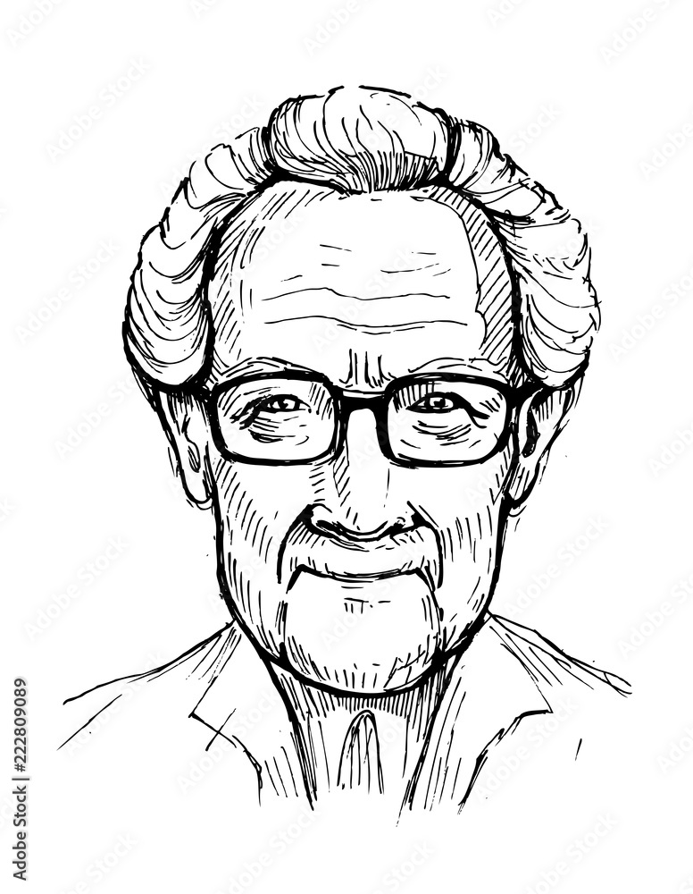 Portrait of an old man, pensioner. Grandpa. Hand drawn vector ...