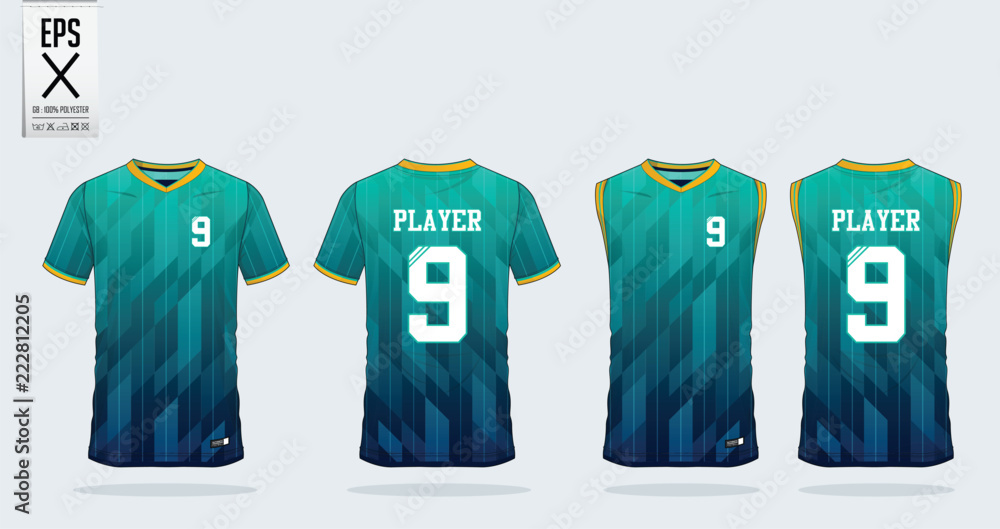 Blue and green gradient T-shirt sport design template for soccer jersey ...
