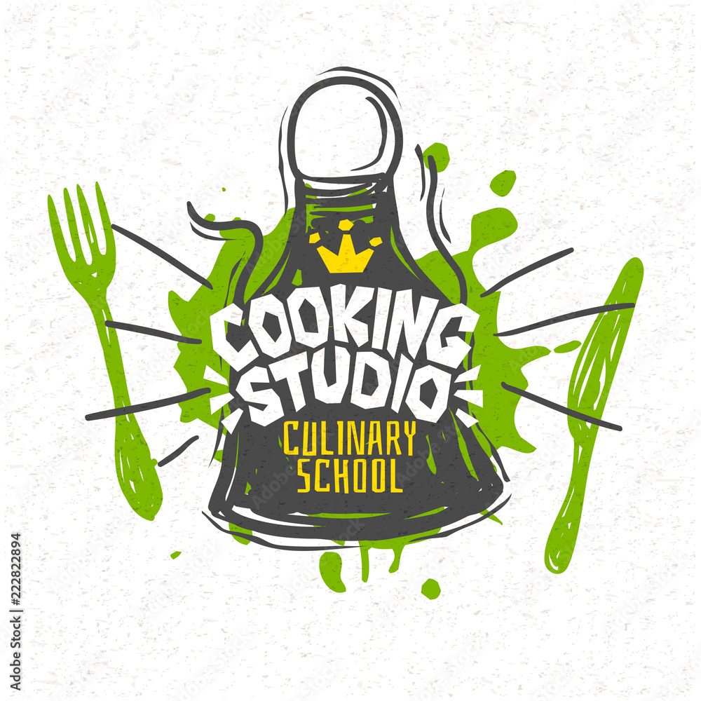 Cooking studio, Cooking school culinary classes logo utensils apron ...