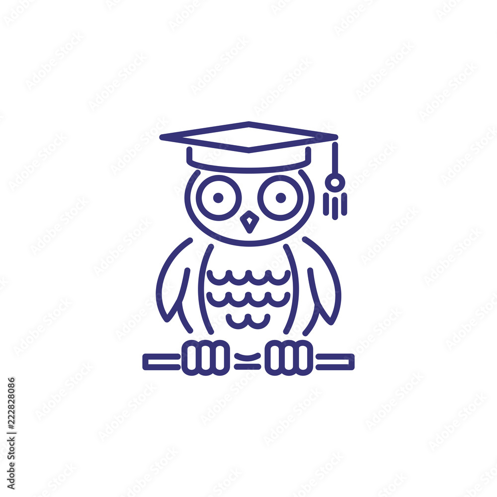 Wisdom line icon. Owl in graduation cap. Education concept. Can be used ...