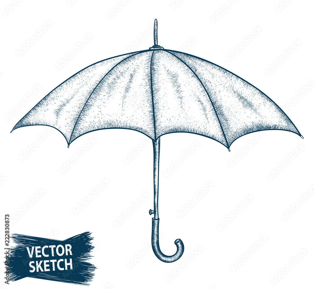 Umbrella sketch. Hand drawn effect parasol doodle. Scrawls vector ...