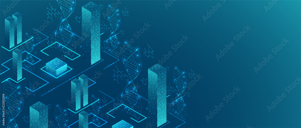 Isometric science concept. Abstract DNA technology background. Vector ...