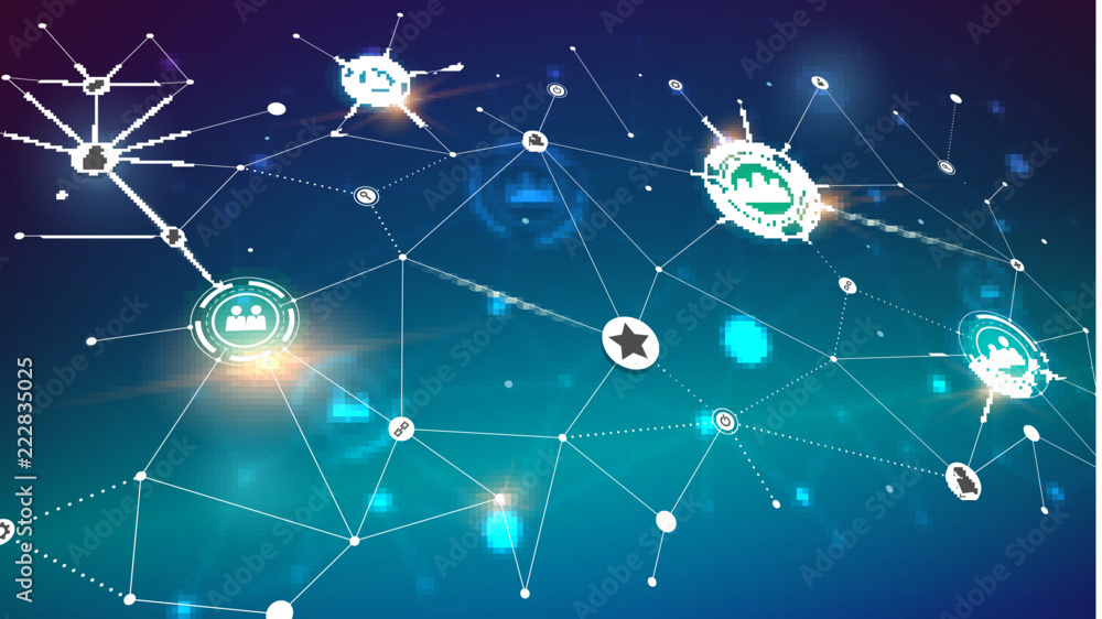 Social media network, perspective view. Concept of communication ...
