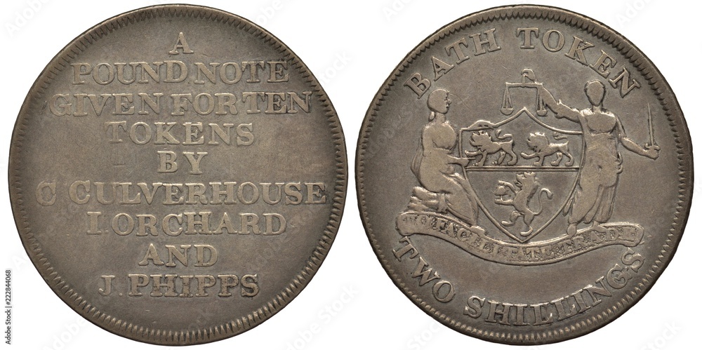 Great Britain British Bath silver coin token 2 two shillings circa 1811 ...
