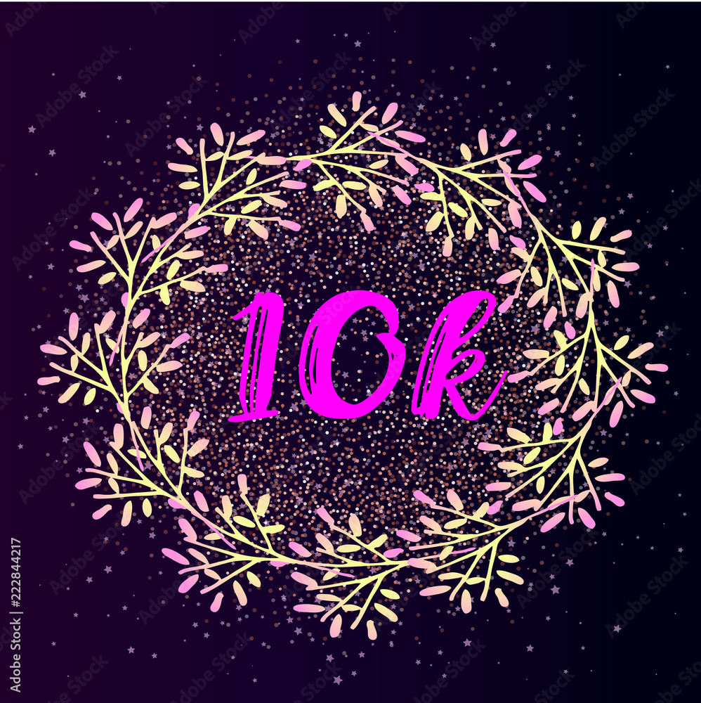 10k follower background with flat gradient wreath on glitter background ...