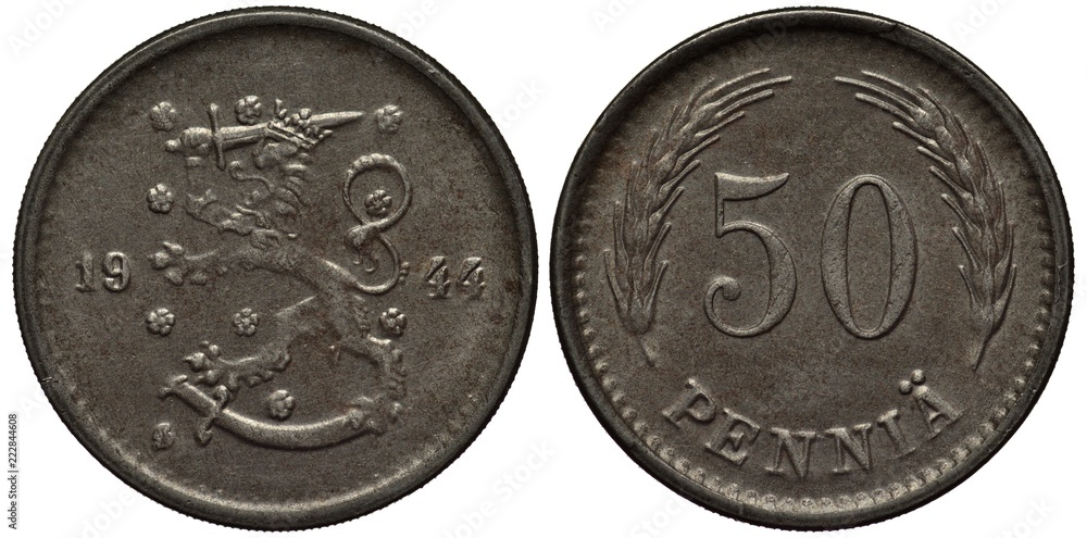 Finland Finnish Suomi iron coin 50 fifty penny 1944, WWII issue ...