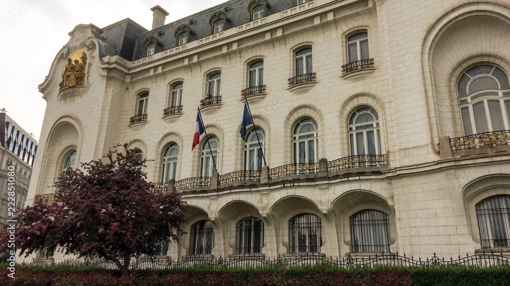 Embassy of France, flags near the embassy of France, bars on the ...