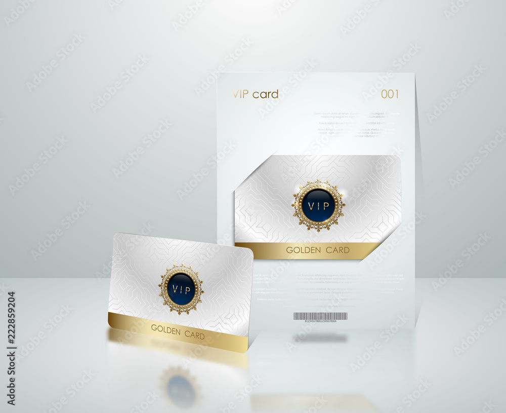 Vector white vip card presentation with golden frame. VIP membership or ...