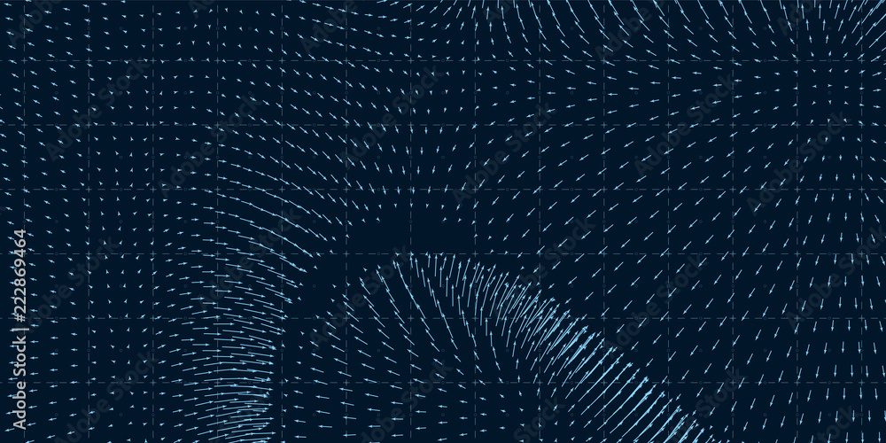 Vector field visualization of forces. Magnetic or gravitational ...