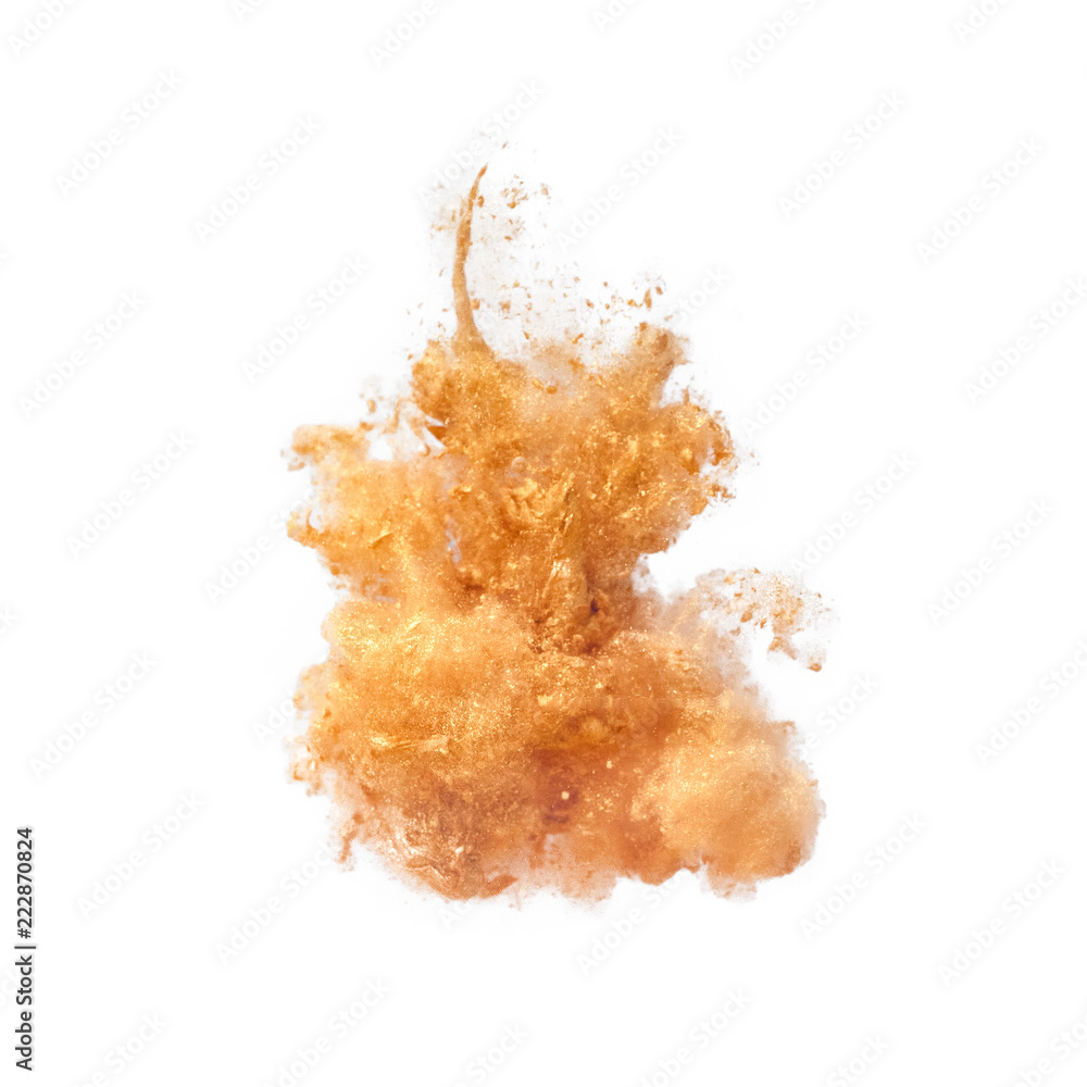 gold paint explosion on white background, under water Stock Photo ...