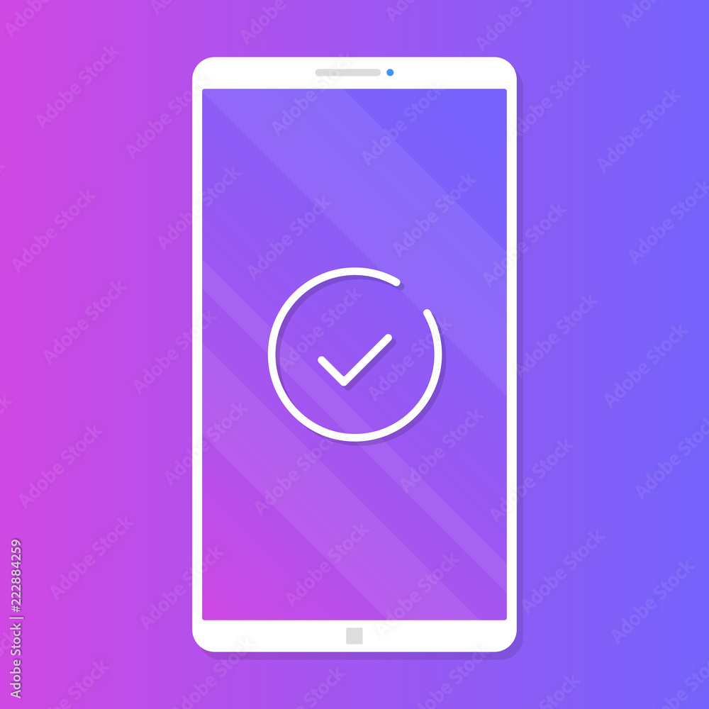 Smartphone with check mark. Mobile phone with line checkmark icon ...