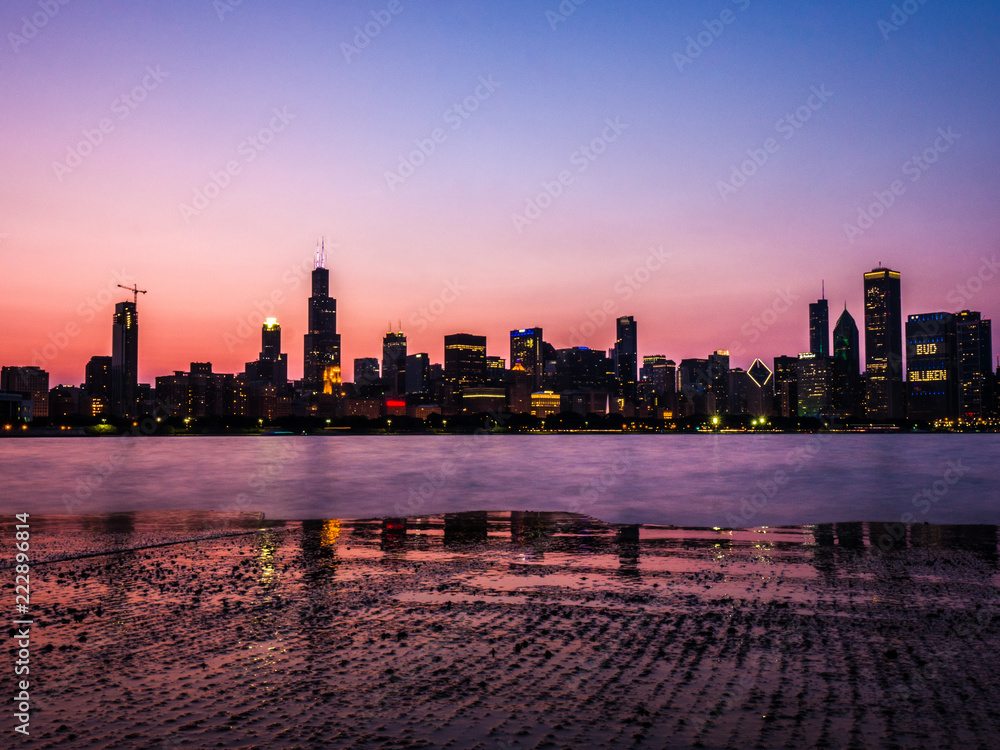 Chicago Skyline Sunset