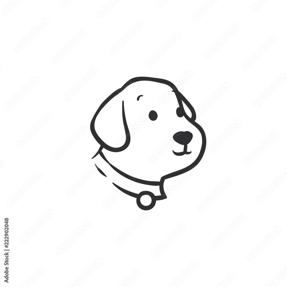 Simple Happy Dog Head Outline Flat Design with Collar Stock Vector ...