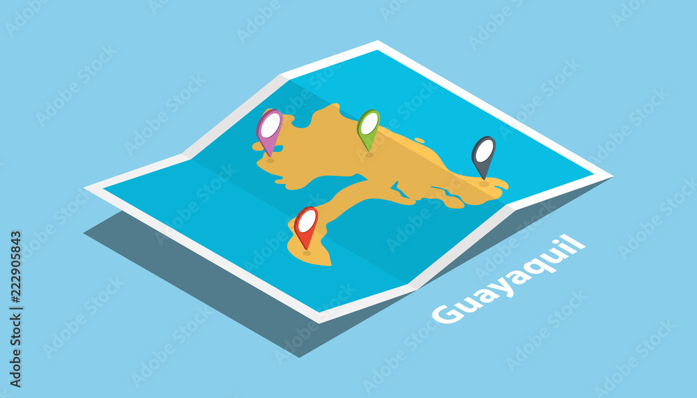 guayaquil ecuador explore maps location with folded map and pin ...