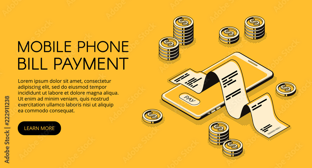 Mobile phone bill payment vector illustration of smartphone with money ...