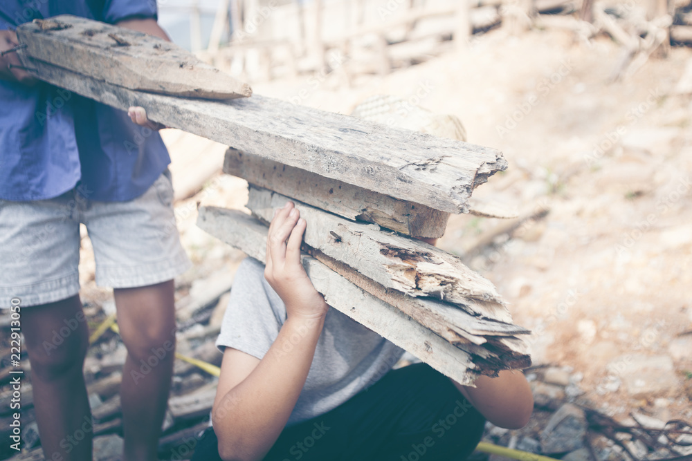 Little children working in commercial building structure, World Day ...