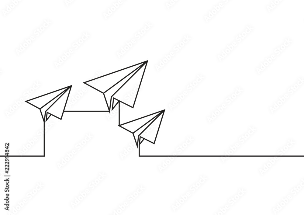 Continuous line drawing of leader airplane flying on white background ...
