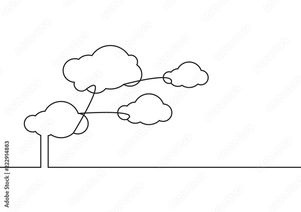 Continuous line drawing. Clouds connection on white background. Vector ...