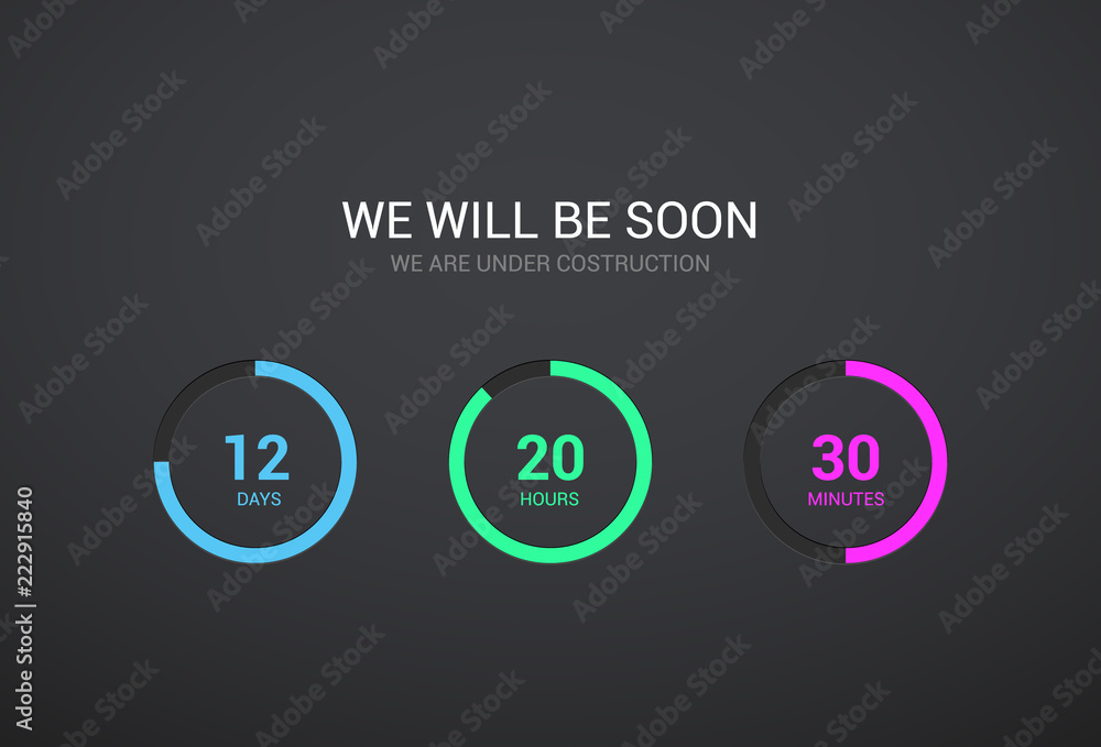 Countdown timer design for website. Clock timer design on dark ...