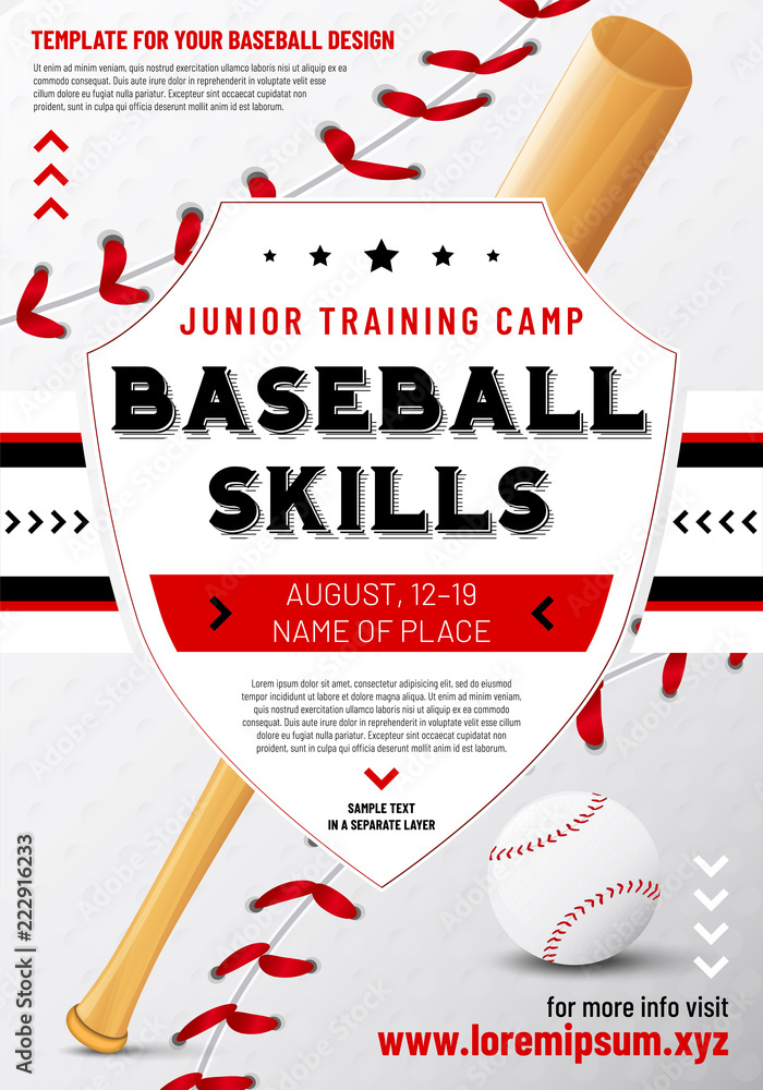 Baseball poster template with shield, ball and bat Stock Vector | Adobe ...