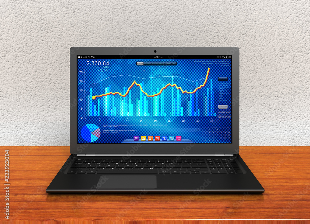 laptop and business finance graph 3d illustration Stock Illustration ...