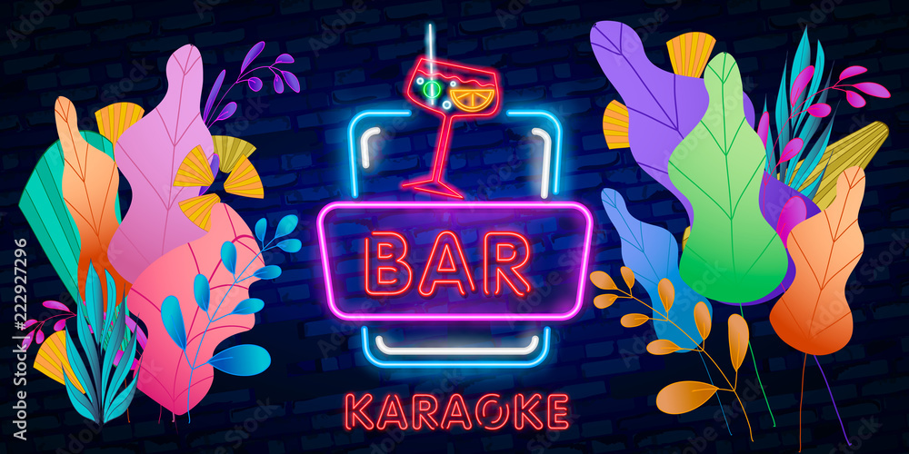 Coctail Bar neon logo design. Isolated on black background. Retro ...