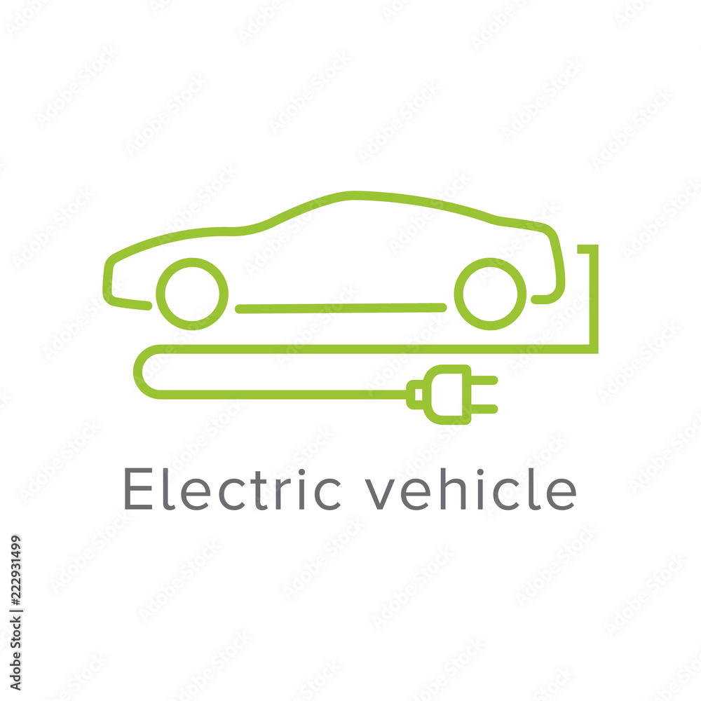 Electric vehicle sign with modern car outline and electric plug ...