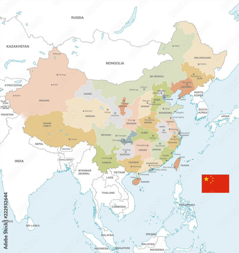 Colorful Vector Map of China Stock Vector | Adobe Stock