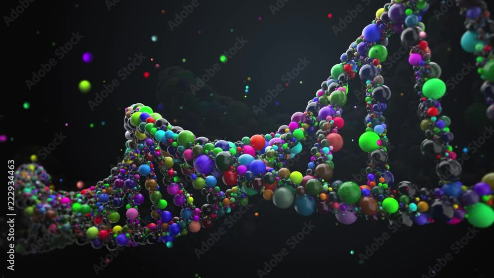3d render abstract DNA strand made of spheres. Complex gene concept ...