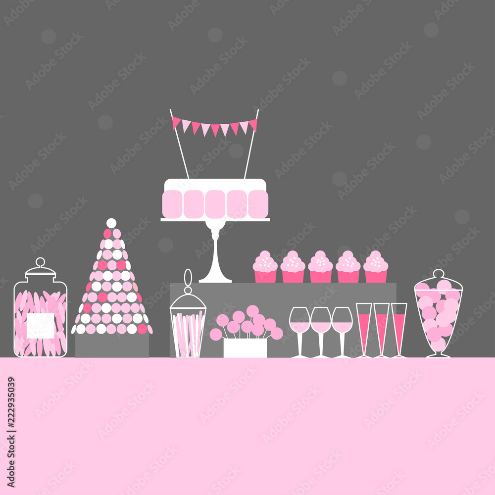 Birthday candy buffet .Wedding sweet bar with cake. Dessert table ...