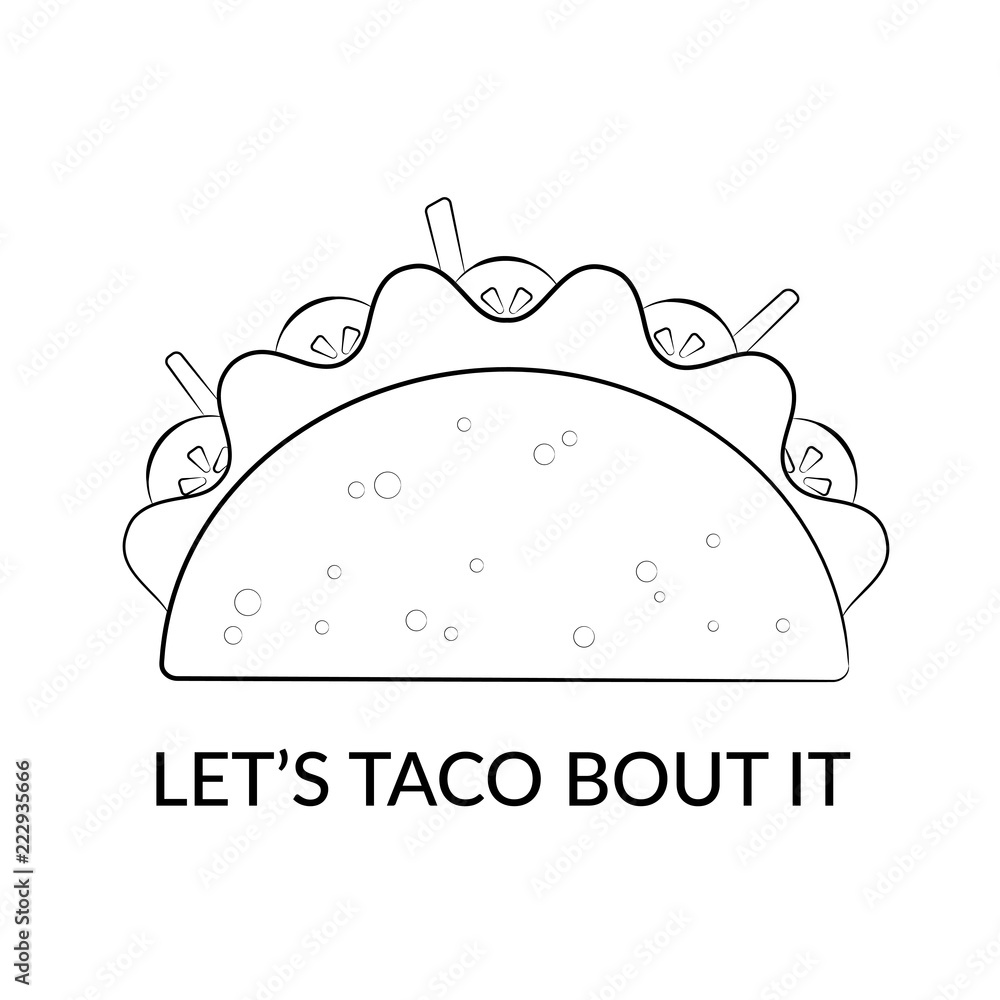 Mexican cuisine taco food vector silhouette illustration. Contour tacos ...