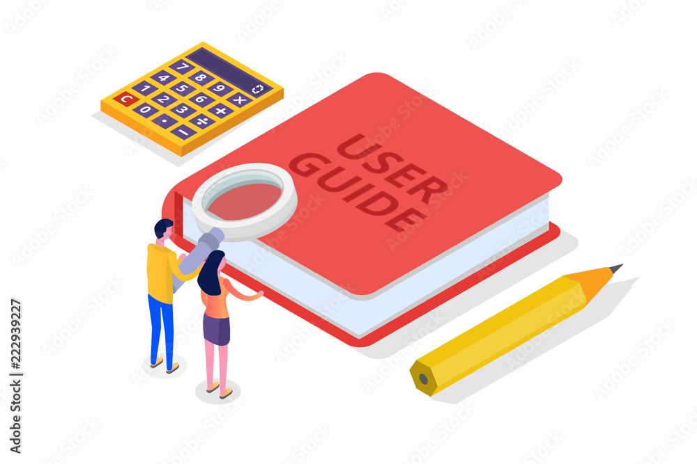 User manual, guide, instruction, guidebook, Handbook isometric concept ...