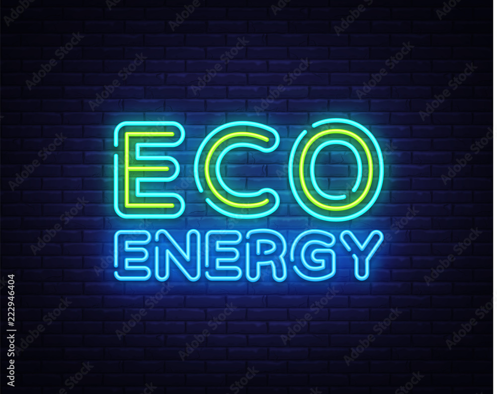 Eco Energy Neon Logo Vector. Green Energy neon sign, design template ...