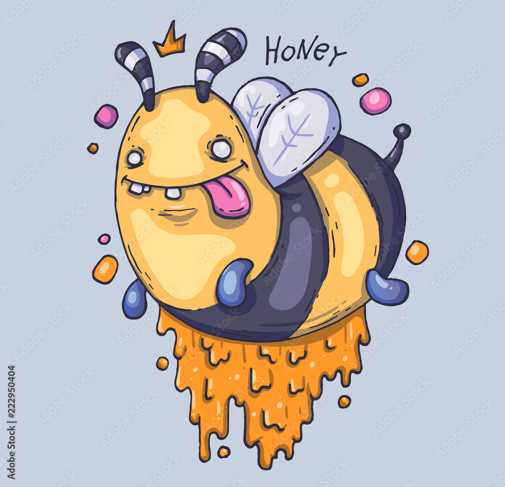 crazy cute bee. Cartoon illustration for print and web. Character in ...