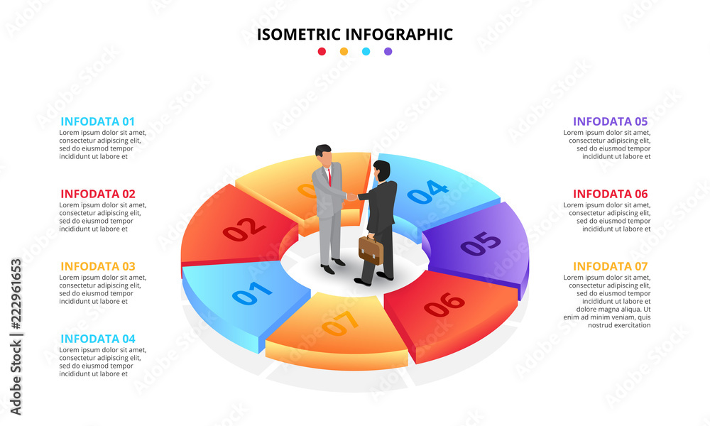 Vector isometric infographic with businessman handshake. Template for ...
