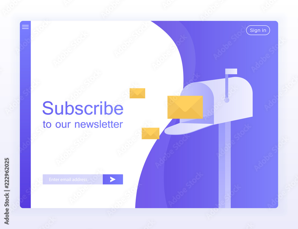Email subscribe, online newsletter vector template with mailbox and ...