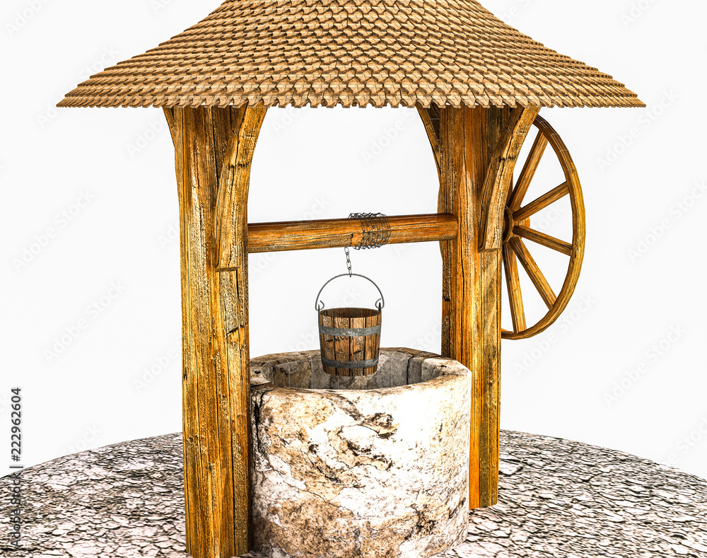 Antiker Brunnen mit Seilwinde und Eimer ilustração do Stock | Adobe Stock